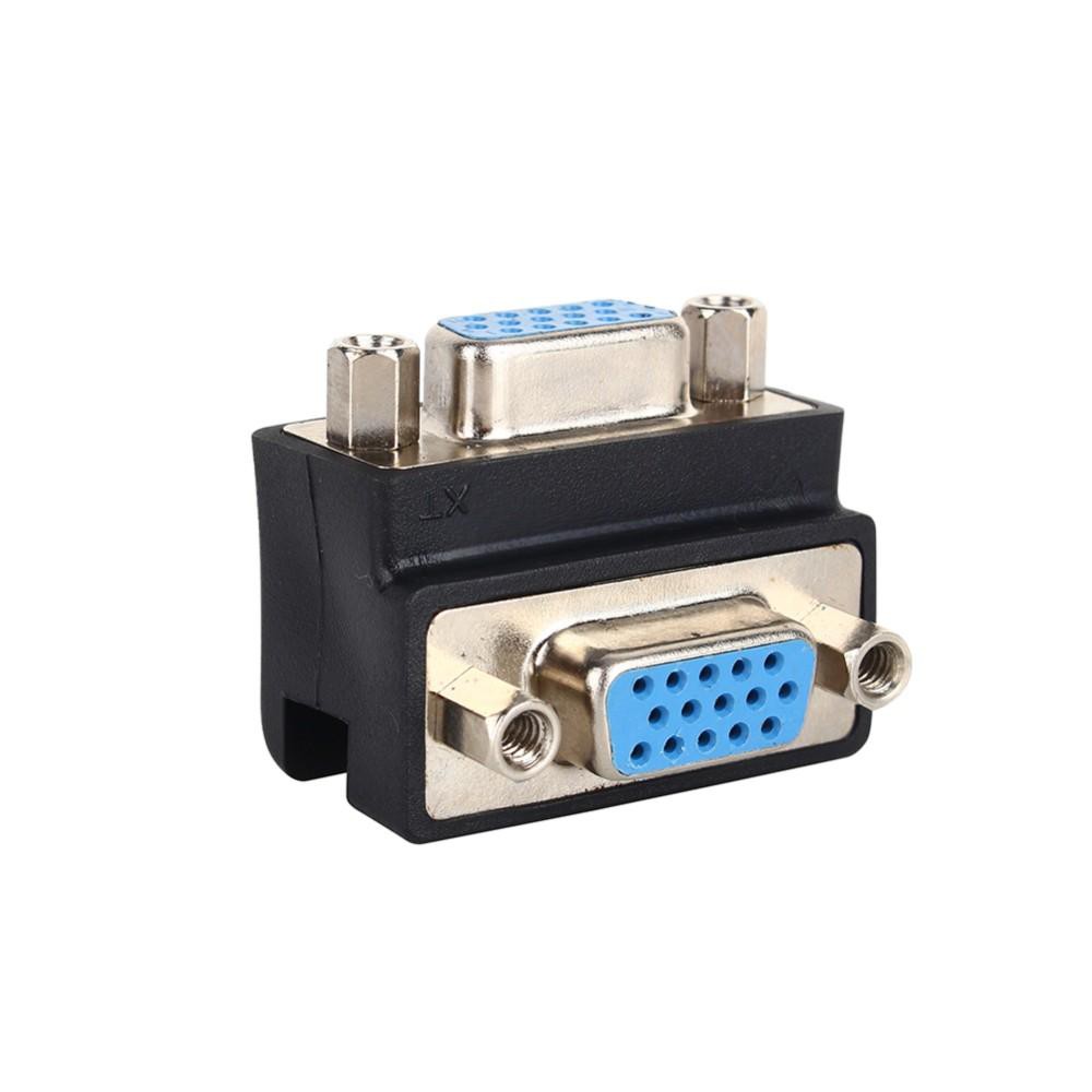 15 Pin VGA Female To Female F/F 90 Degree Extender Adapter Cord Monitor ...
