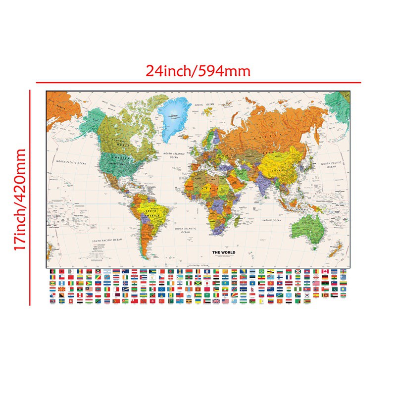 World Map - Educational Map Large Poster Prints Wall Hanging Art ...