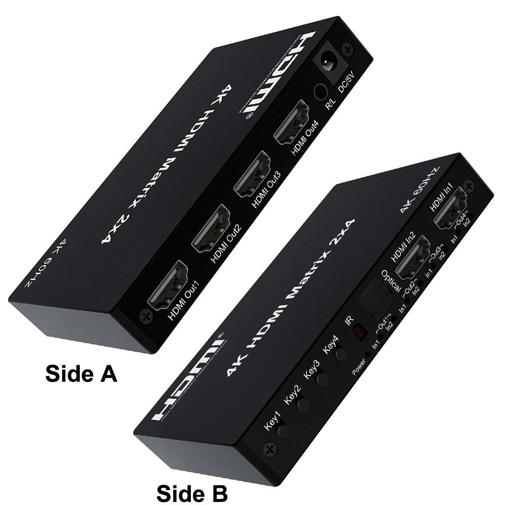 Hdmi2.0 Matrix 2x4 HDMI Matrix 4K @ 60Hz 3D 1080P IR HDMI Switch ...