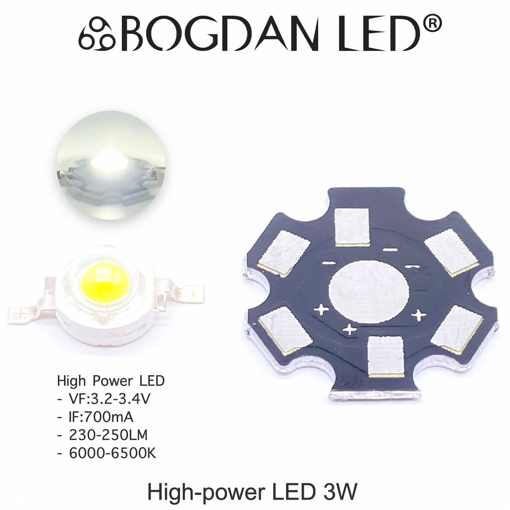 LED High power 3W 6500K แอลอีดีลูกปัดสีโคลด์ไวท์ ให้ความสว่างสูง ความร้อนต่ำ อายุการใช้งานยาวนาน ...