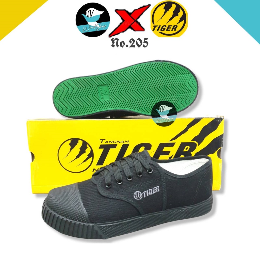 รองเท้าผ้าใบ Tiger 205 พื้นเขียว รองเท้านักเรียน น้ำตาล/ขาว/ดำ ไทเกอร์ ...