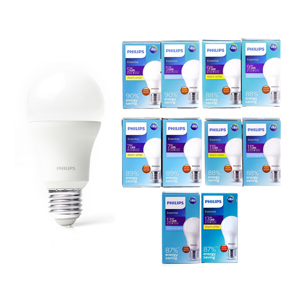 หลอดไฟ ฟิลิปส์แอลอีดี รุ่น Essential Philips LED Bulb ขั้ว E27 Cool Daylight, Warm white 5W 7W ...