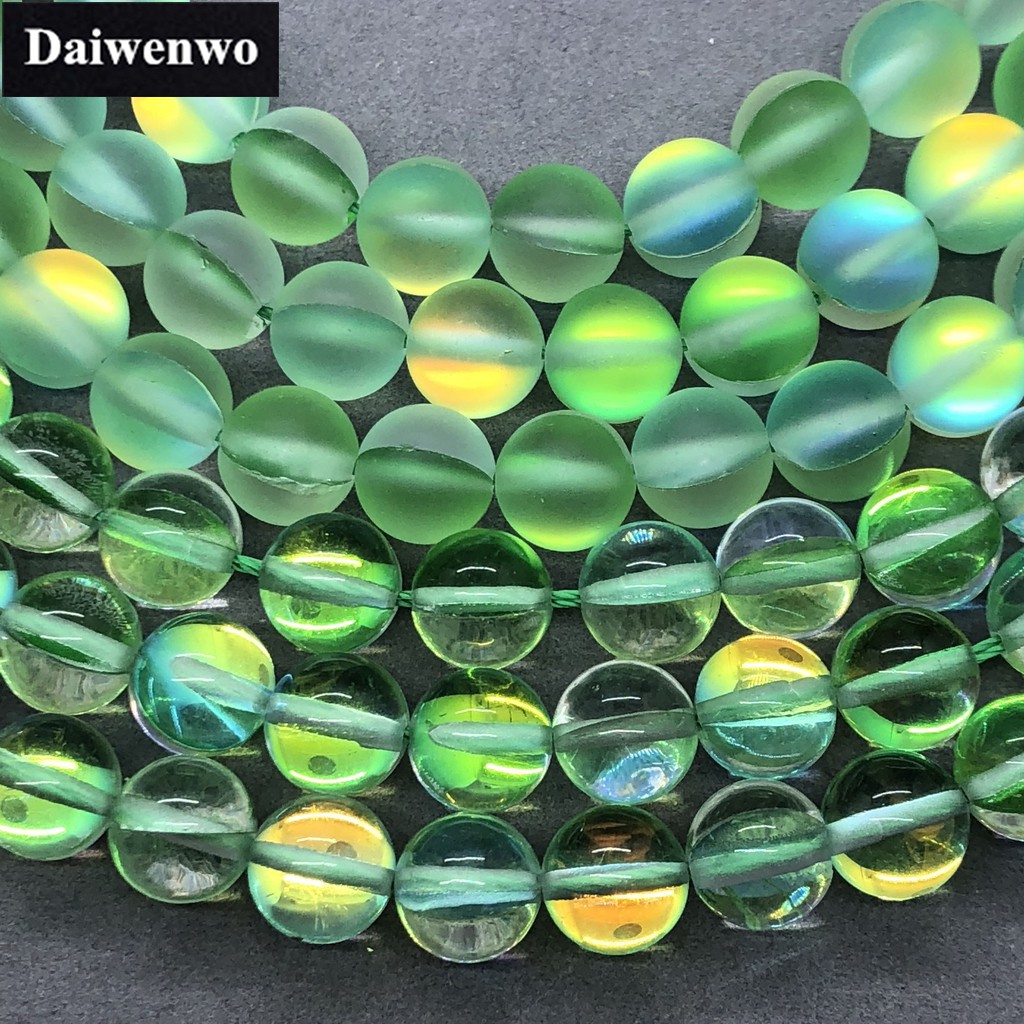 สีเขียวมะกอกแฟลชแววแวววาว Spectrolite ควอตซ์คริสตัลลูกปัดสมูท Frosted 6 ...