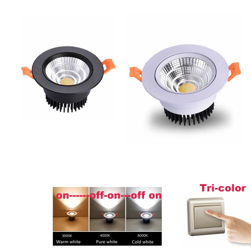 โคมไฟ LED COB Downlight สามสี 3w 5w 7w 12w 220V โคมไฟดาวน์ไลท์อลูมิเนียม | Shopee Thailand