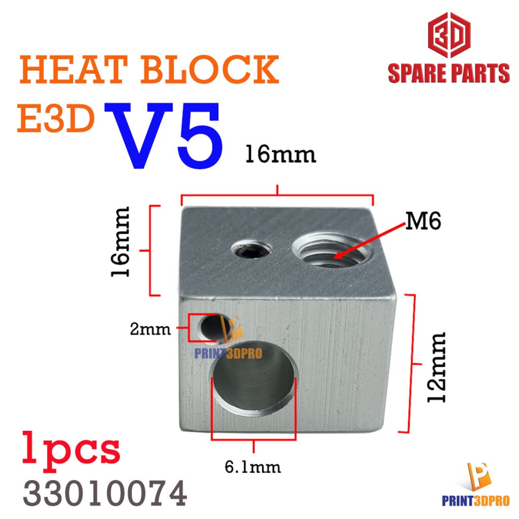 E3D V5 / V6 / V6 PT100 New upgrade Aluminum Heat Block Silver 3D ...