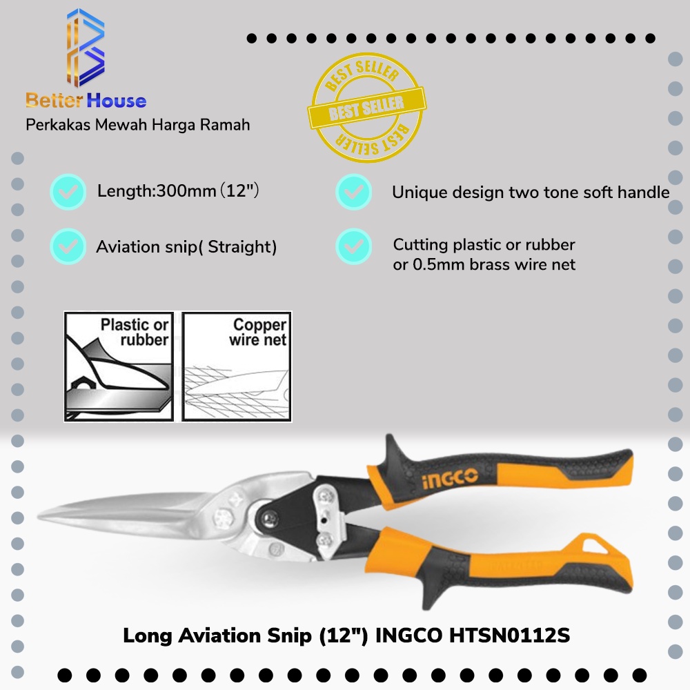 Ingco Long Straight 12" Mild Steel Scissors กรรไกร HTSN0112S | Shopee ...