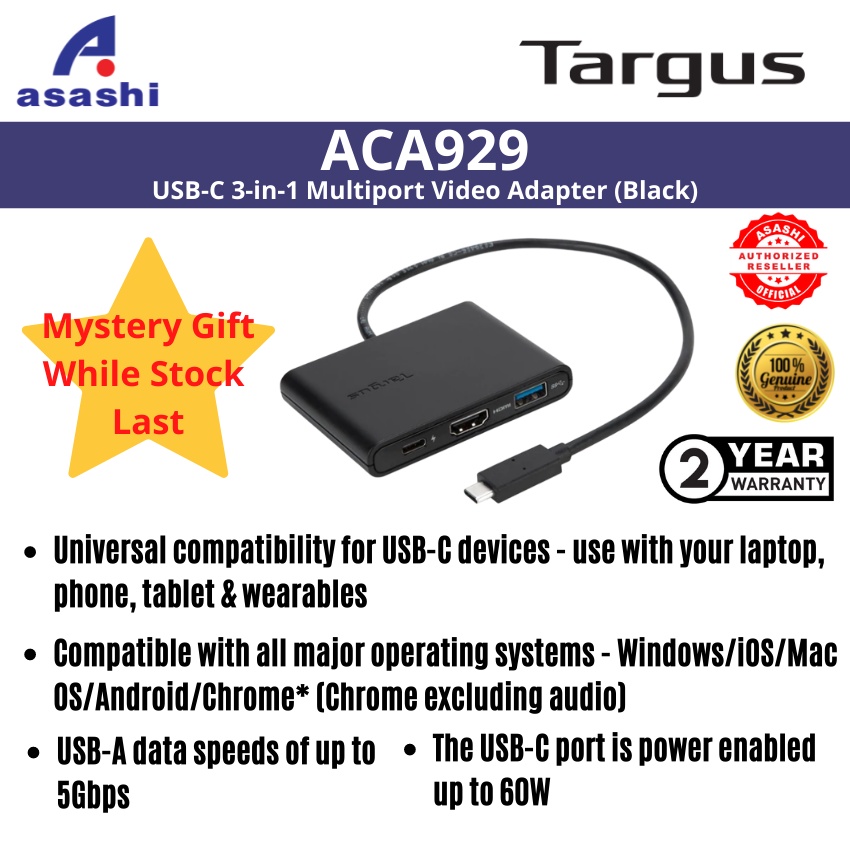 Targus ACA929 USB-C 3-in-1 Multiport Video Adapter (สีดํา) | Shopee ...