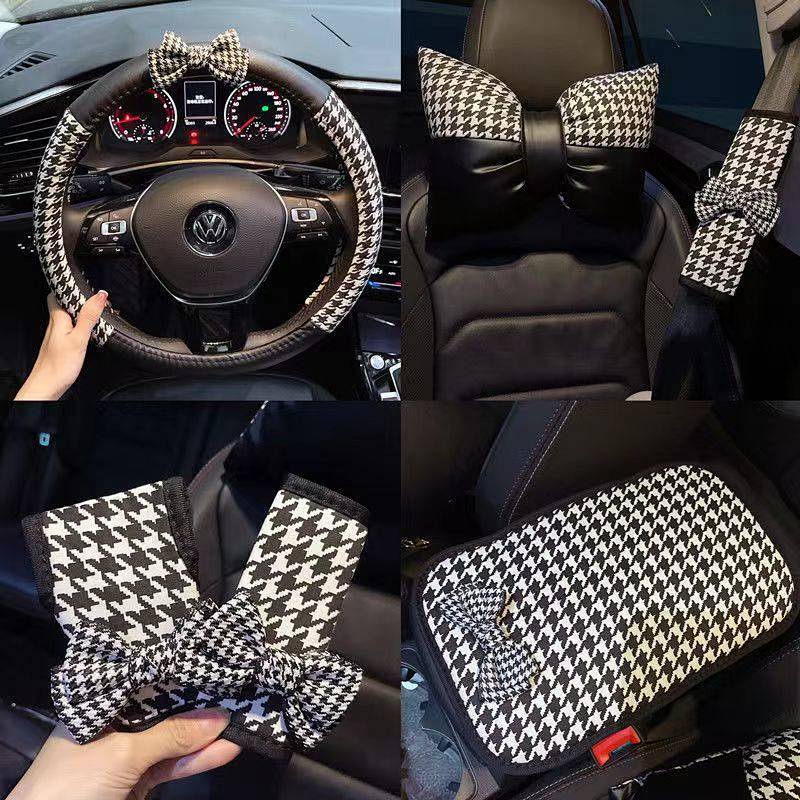 Volkswagen Plaid Bow Car Interior Decoration Headrest Lumbar Support ...