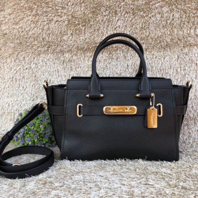 COACH SWAGGER 27 IN PEBBLE LEATHER สีดำ อะไหล่ทอง | Shopee Thailand