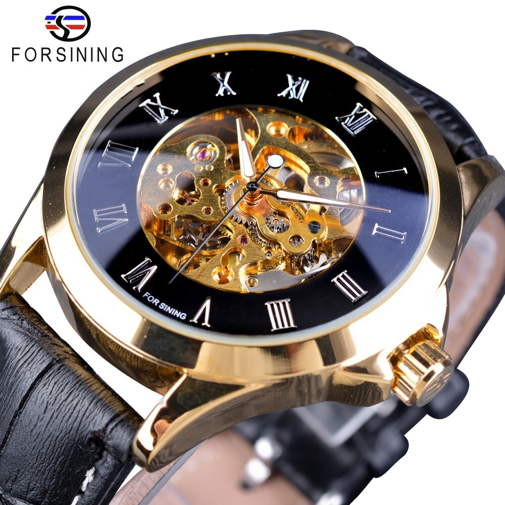 Forsining Roman Number Display Golden Movement Open Work Retro Classic Men Watch Top Brand ...
