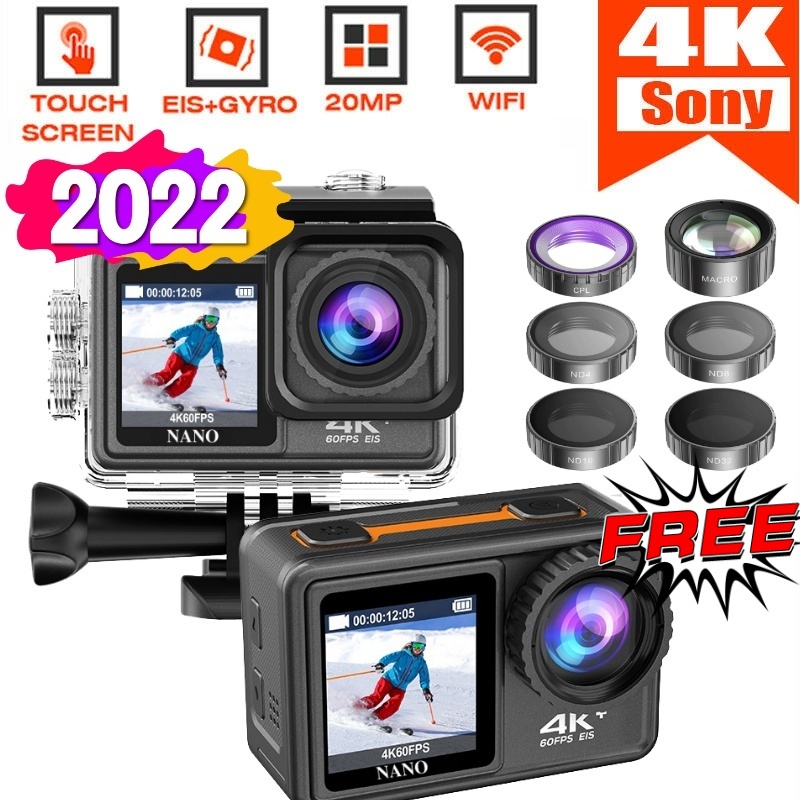 2022ใหม่ล่าสุดกล้องถ่ายภาพใต้น้ำ4K60FPS กีฬากล้องหน้าจอสัมผัส24MP การ ...
