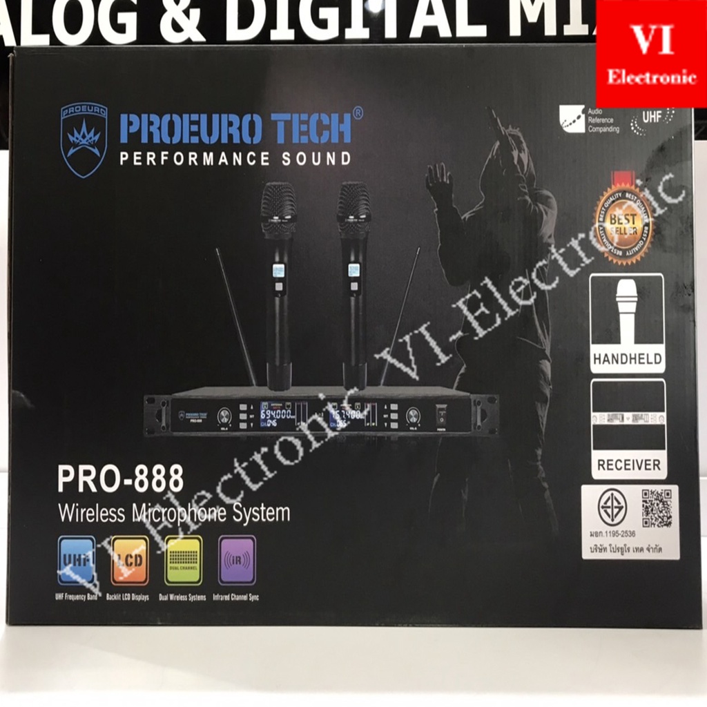 PROEUROTECH PRO-888 ไมค์ลอยคู่ ไมค์โครโฟนไร้สาย ปรับความถี่ได้ คลื่นความถี่ UHF โปรยูโรเทค PRO ...