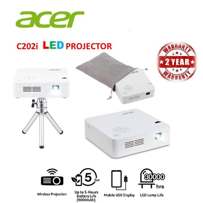 ACER Portable Projector รุ่น C202i (LED / 300 lm / FWVGA) ประกันศูนย์ ...