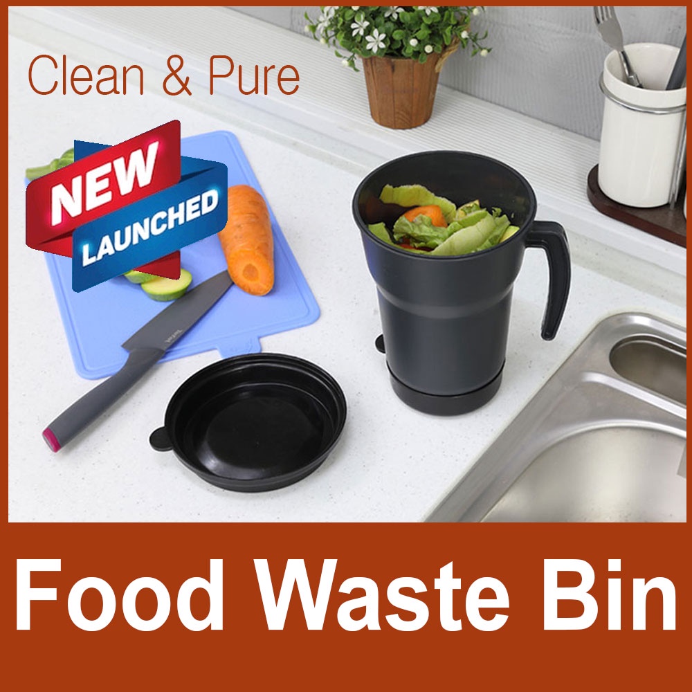 Clean&Pure Food Waste Bin trash can for Small Kitchen Handle 2L Scrap ...
