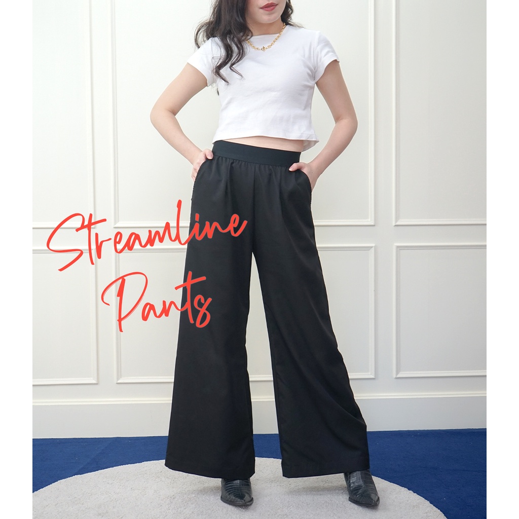 SAT Streamline Pants กางเกงเอวยางยืด ทรงกระบอกกว้าง | Shopee Thailand