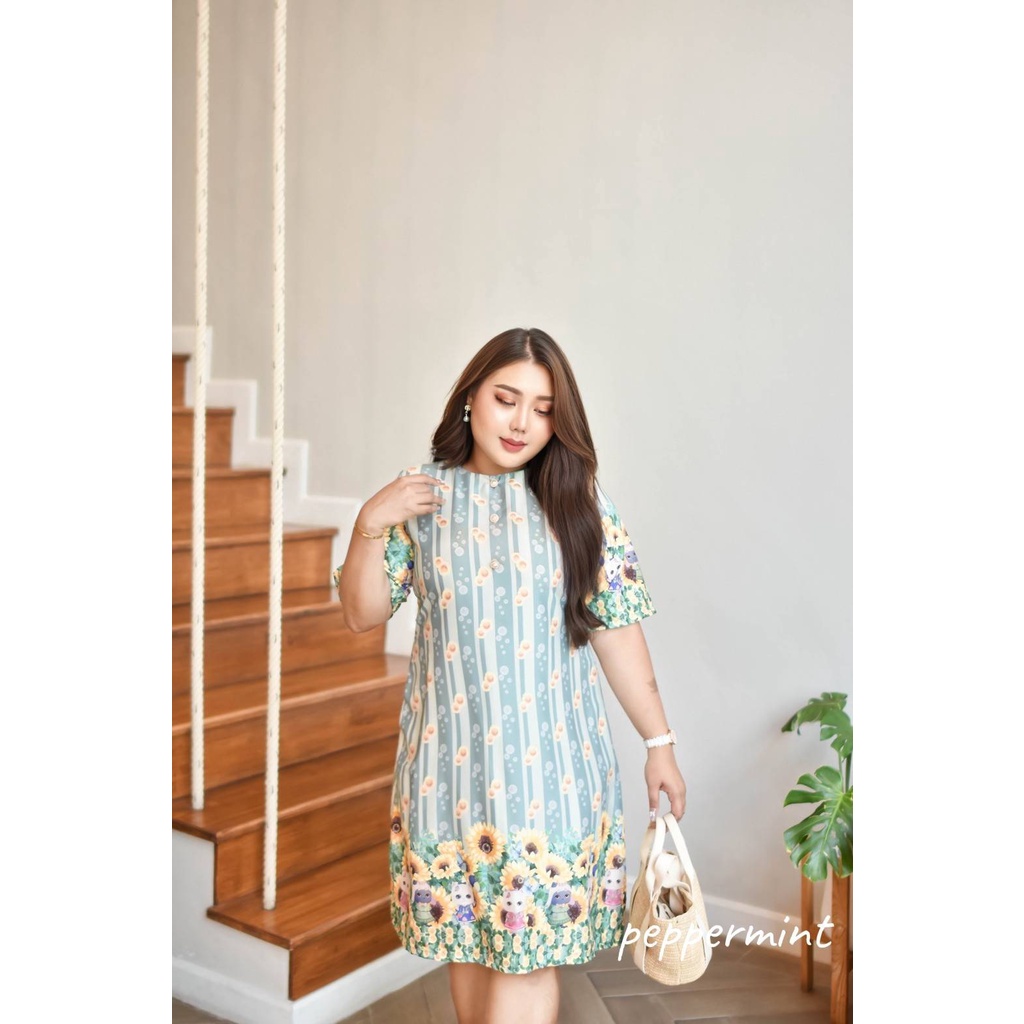 เสื้อผ้าสาวอวบ ชุดเดรสสาวอวบ น่ารักสีพาสเทล สุดละมุน SizeXL-6XL Peppermint Plus Size (598 C ...