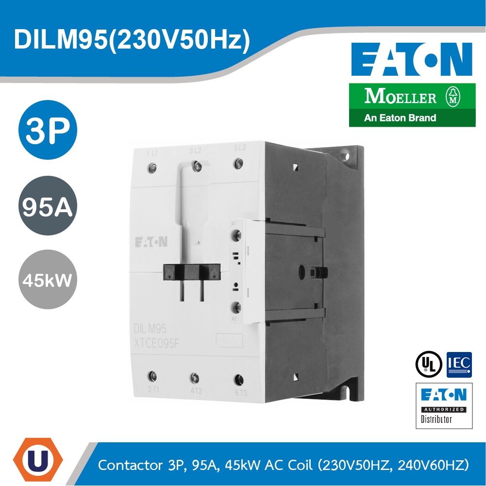 EATON DILM95(230V50Hz) แมกเนติก Contactor, 3P, 380 V 400V 45 kW, 230 V ...
