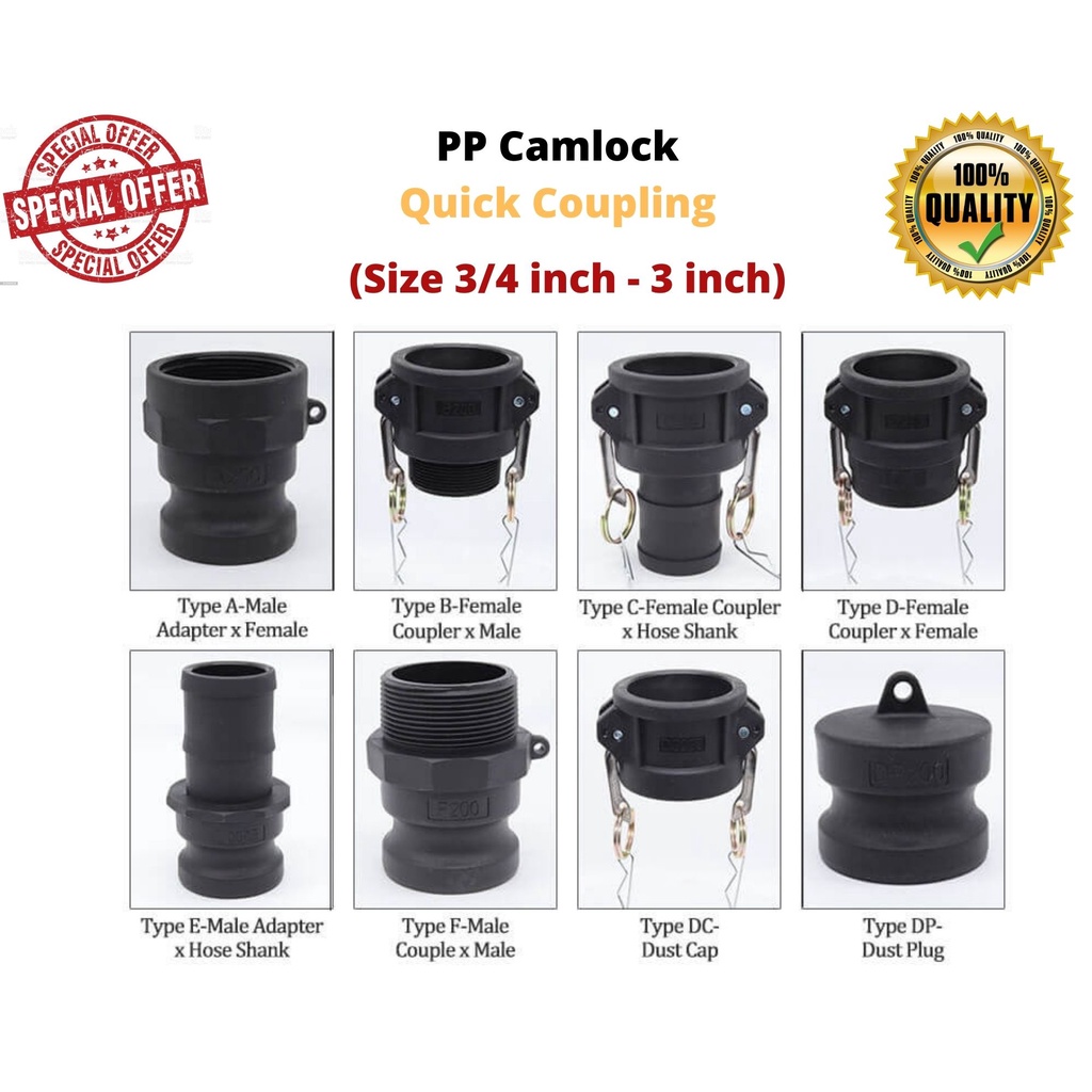 PP Camlock Quick Compression (เกลียว BSPT) (ขนาด 3/4 นิ้ว - 3 นิ้ว ...