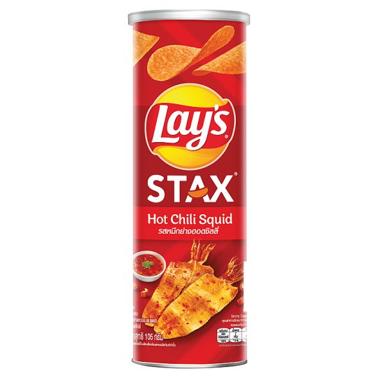 🔥แนะนำ!! เลย์ สแตคส์ มันฝรั่งทอดกรอบ รสหมึกย่างฮอตชิลลี่ 105กรัม Lay's Stax Hot Chili Squid ...