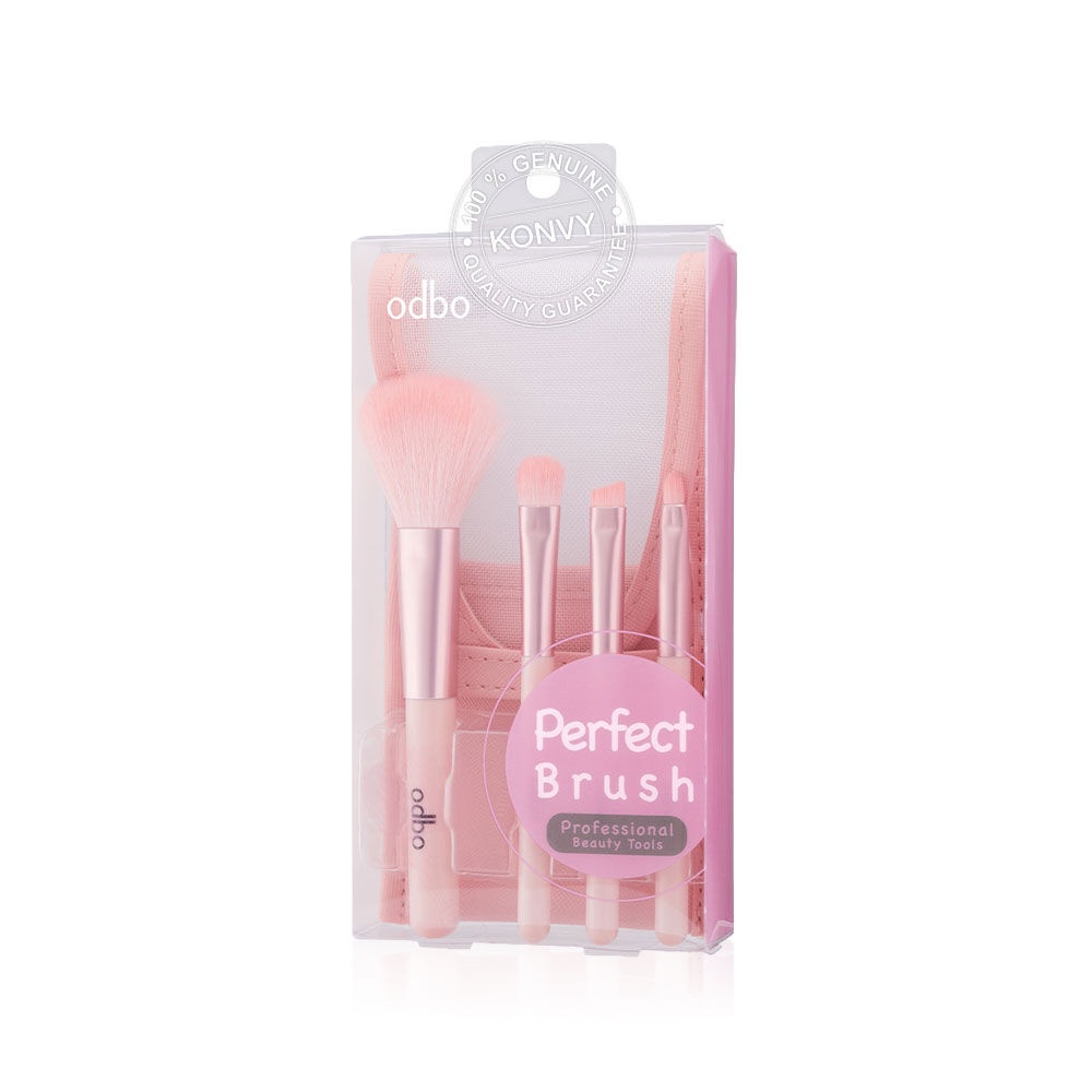 ODBO Perfect Brush [4pcs] #OD838 โอดีบีโอ เซทแปรงสีชมพู 4 ชิ้นที่มาพร้อมกระเป๋าใส่แปรงแบบตาข่าย ...