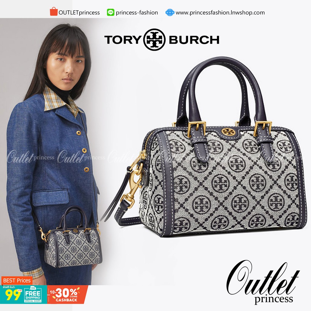 mini TORY BURCH FACTORY MONOGRAM JACQUARD BOSTON BAG กระเป๋าทรงหมอนรุ่น ...