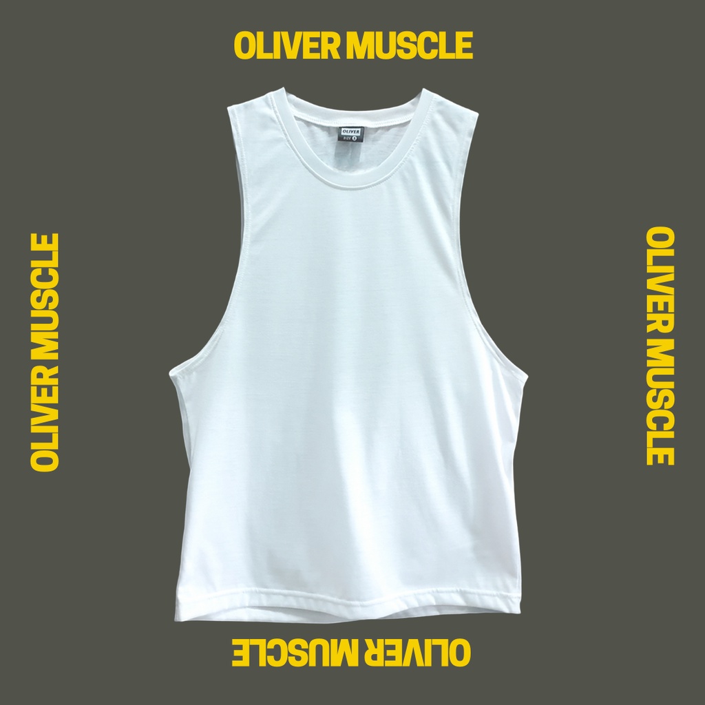 OLIVER MUSCLE เสื้อกล้ามแขนกุด สีขาว ใส่ออกกำลังกาย ผ้านุ่มระบายอากาศดี ...