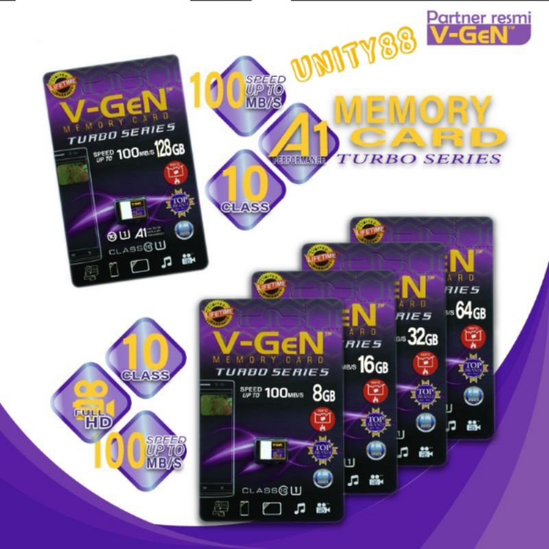 การ์ดหน่วยความจํา V-gen Micro SD Vgen 128GB 64GB 32GB 16GB 8GB A1 Class ...