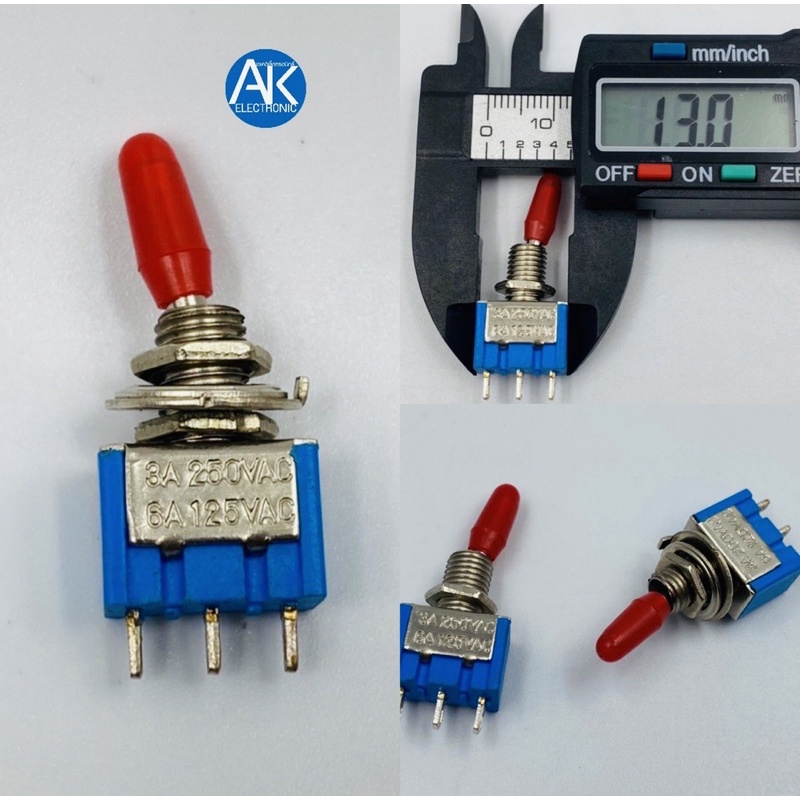 Toggle switch สวิตช์ โยก 3 ขา จุกสีแดง เปิด ปิด ON OFF SW 3A/250V 6A ...