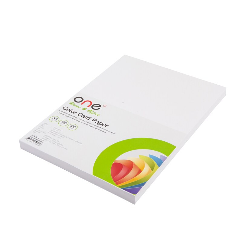 กระดาษการ์ดสี A4 120 แกรม สีขาว (100 แผ่น) ONE A4 color card paper, 120 ...
