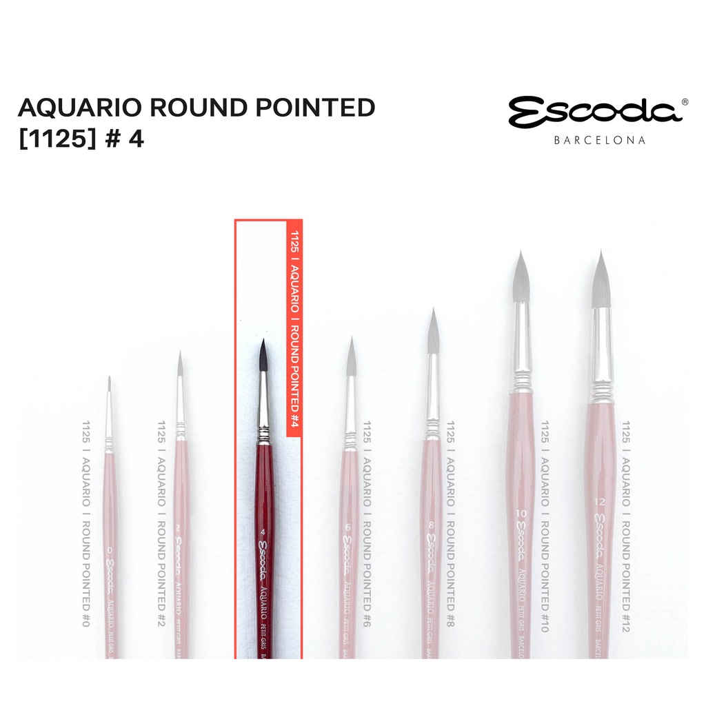 ESCODA พู่กันสีน้ำ หัวกลม Round pointed ขนกระรอกแท้ (Kazan Squirrel) 1125 ESCODA AQUARIO ROUND ...