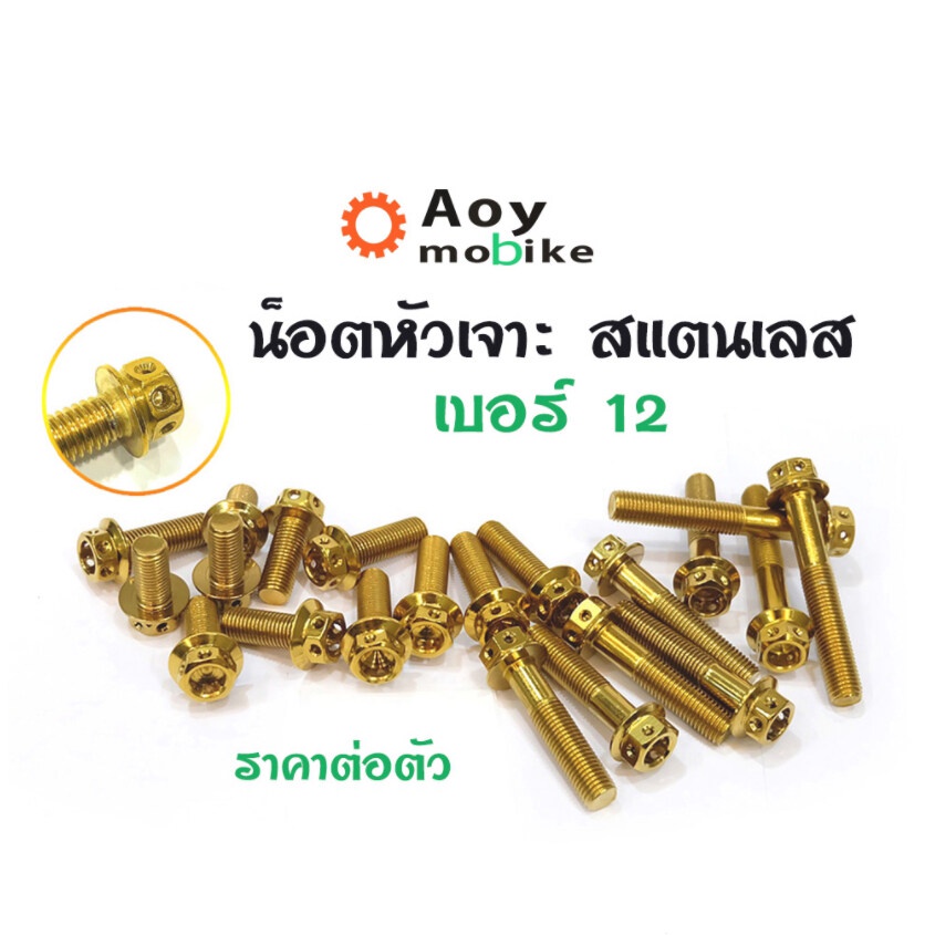น็อตทองหัวเจาะ เบอร์12 (M8) สีทอง ราคาต่อ 1 ตัว | Shopee Thailand