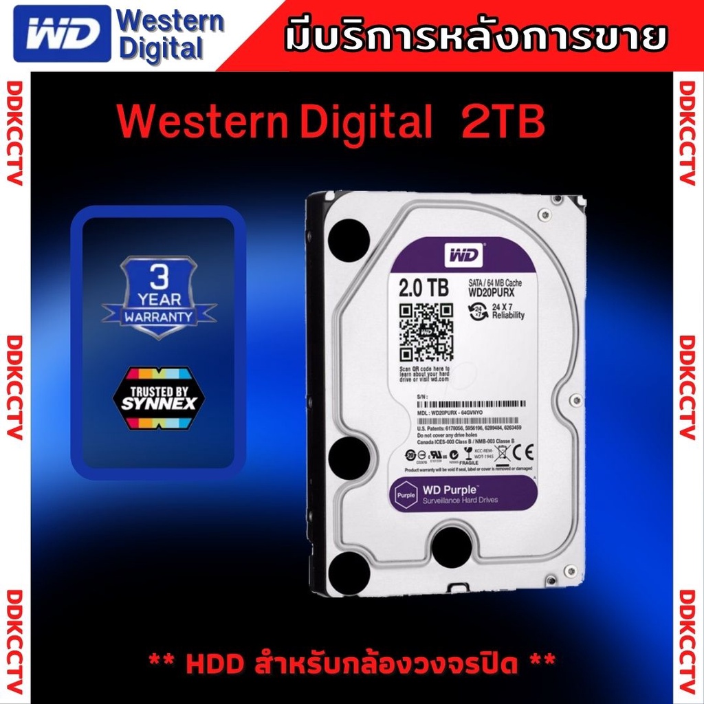 HDD ฮาร์ดดิสก์WD Purple 2TB 3.5" HDD CCTV - WD10PURZ (สีม่วง) สำหรับ ...