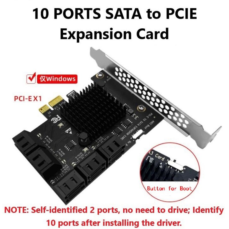 10 Port SATA 3.0 to PCIe X1 Expansion Card PCI Express SATA Adapter ...