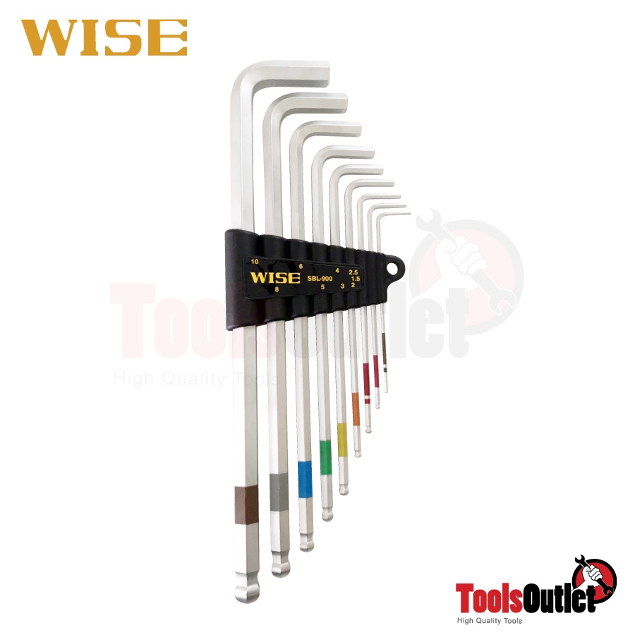 WISE SUPER BALL WRENCH หกเหลี่ยมหัวบอลสีขาว9อันชุด SBL-900 1.5-10 มิล ...