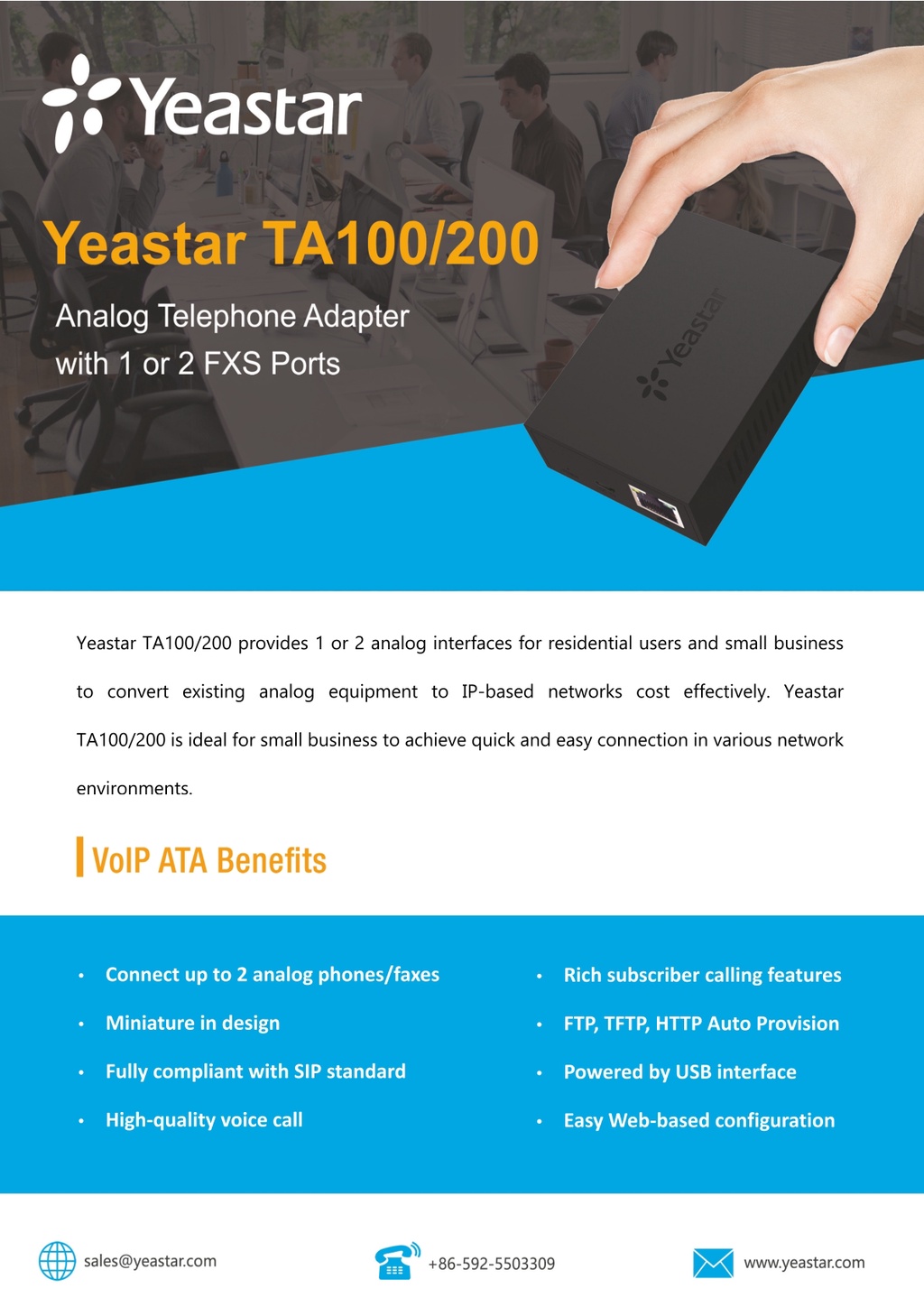 Yeastar TA200 Analog Telephone Adapter(ATA) 2 RJ11 FXS Port,1 Lan ...