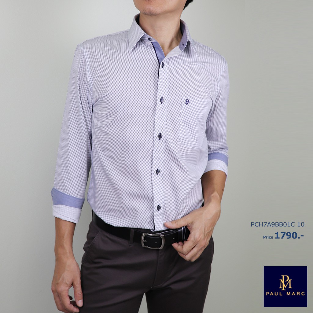 PAUL MARC เสื้อเชิ้ตลายพิมพ์ ผ้าใยไผ่ bamboo slim fit ลดแบคทีเรีย กลิ่น ...