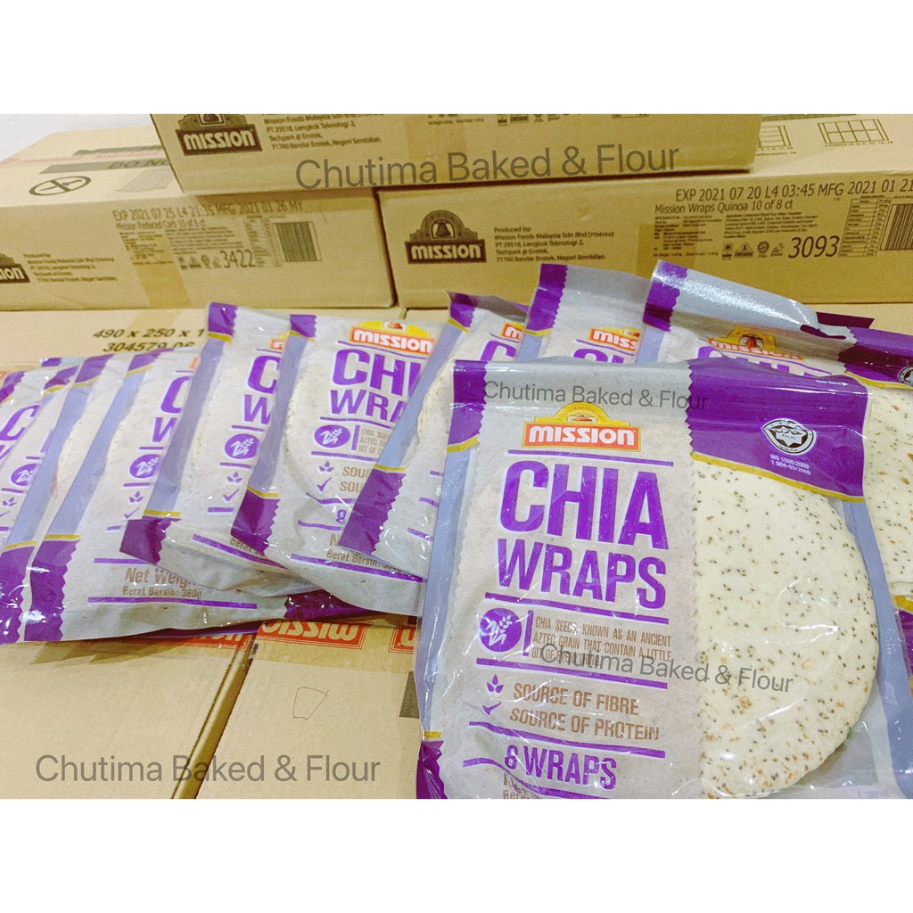 Chia wraps mission 8 serv. เจีย แรพส์ จำนวน 8แผ่น 360g.(แผ่นแป้งเจี่ย ...
