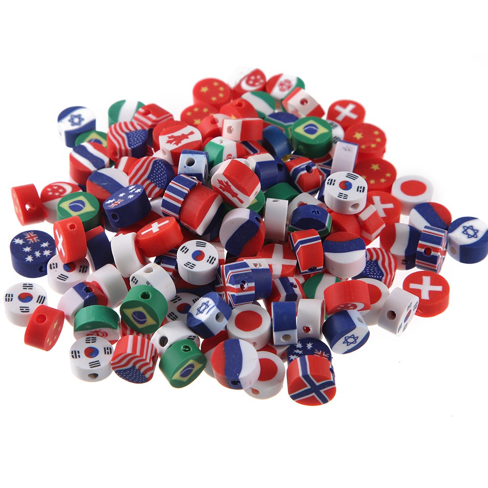 100PCS National flag Polymer Clay ลูกปัด Spacer Charm ลูกปัด DIY ...