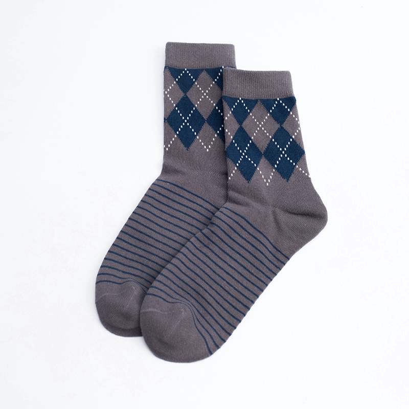 Retro Rhombus Men's Crew Socks Fashion Cotton Male Work Business Socks ...