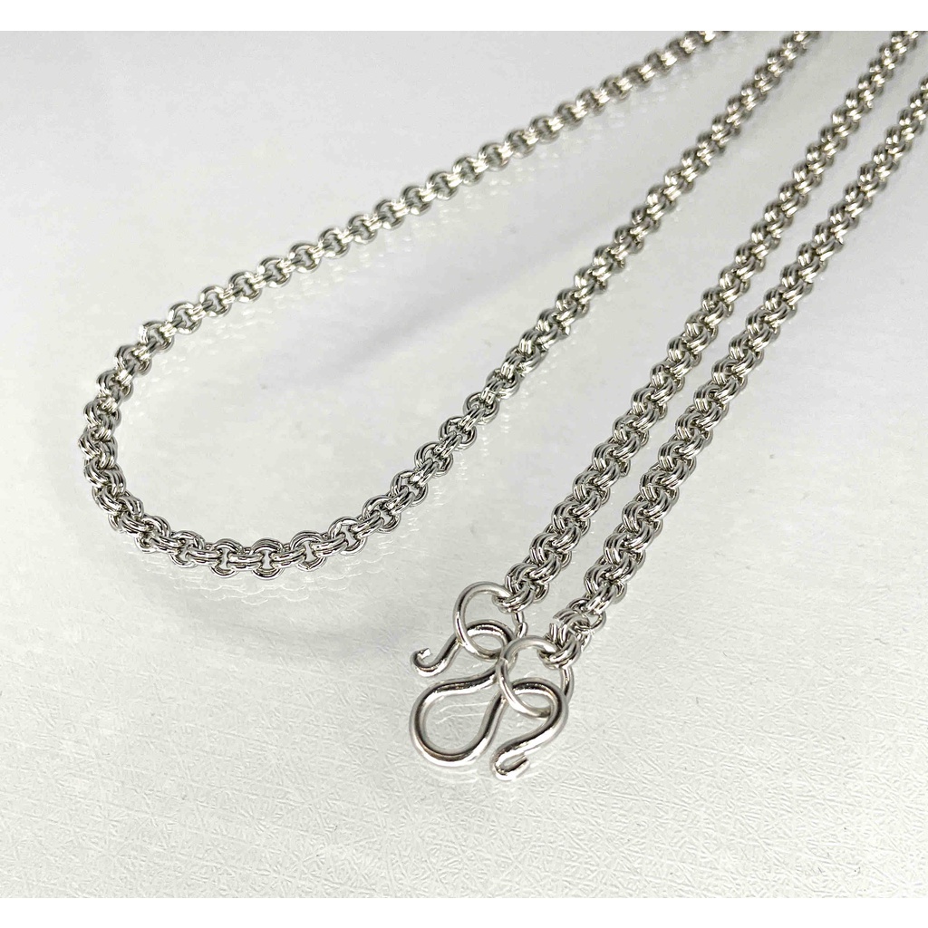 s-758 4.5mm สร้อยสแตนเลสแท้ ลายห่วงคู่ เงา กว้าง4.5mm ไม่ลอก ไม่ดำ ใส่ ...