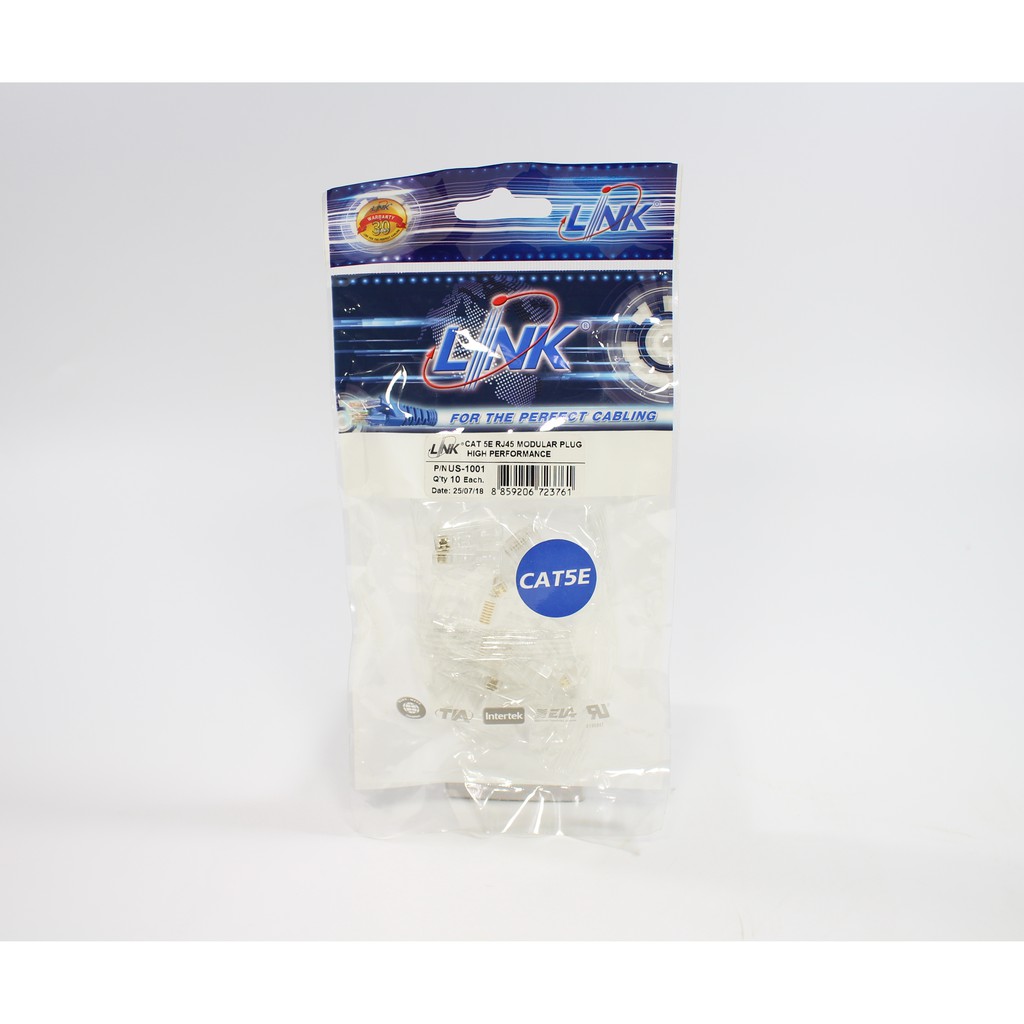 หัวแลน RJ45 CAT5E US-1001 LINK ราคา 30฿/Pkg (เฉลี่ยราคาตัวละ 3 ...