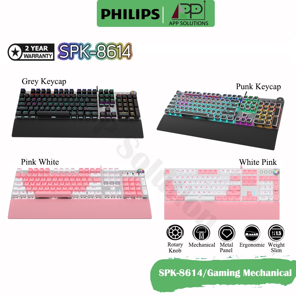 PHILIPS KEYBOARD(คียบอร์ด)Gaming Mechanical รุ่นSPK8614(Grey, Punk ...