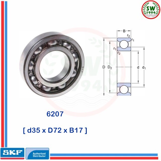 6207 SKF ตลับลูกปืนเม็ดกลมร่องลึก ฝาเปิด 6207 SKF | Shopee Thailand