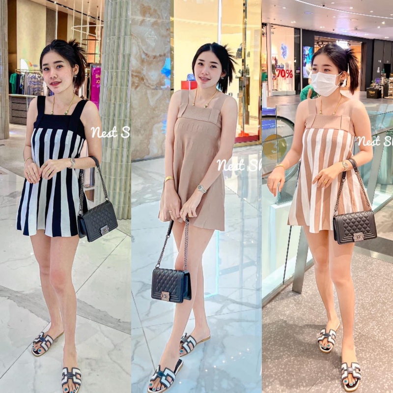 🌈MesubShop🌈 เดรสไหมพรม😍😍ลายริ้ว ทรงหรูมีระดับ เนื้อไหมพรม ‼️งานตามหา‼️ลายริ้วสวย 😍😍 รุ่น ชาลอต ...