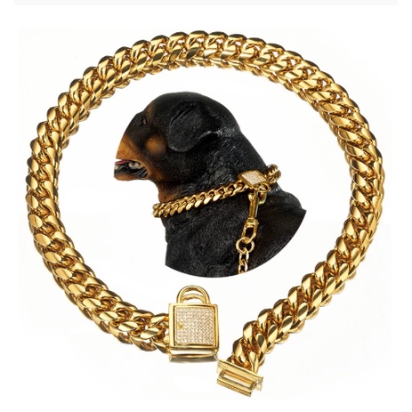 Gold Miami Dog Chain Plated Collars ปลอกคอสุนัขหนาขนาดใหญ่ Pitbull Curb ...