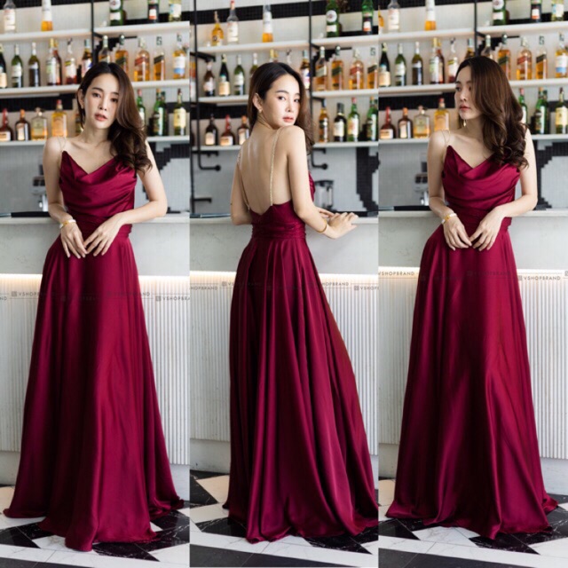ชุดราตรียาว สีแดง vshop brand | Shopee Thailand