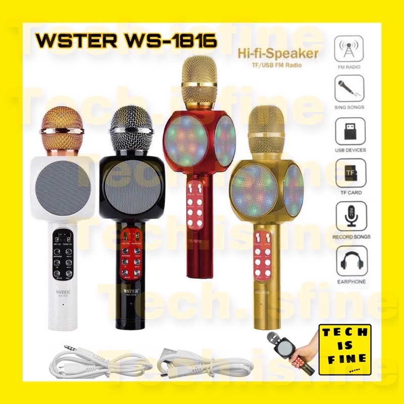 WSTER รุ่น ws-1816 เครื่องเล่นคาราโอเกะ บลูทูธ ไร้สาย ไมโครโฟนคอนเดนเซอร์ ลำโพง ในตัวเดียว มีไฟ ...