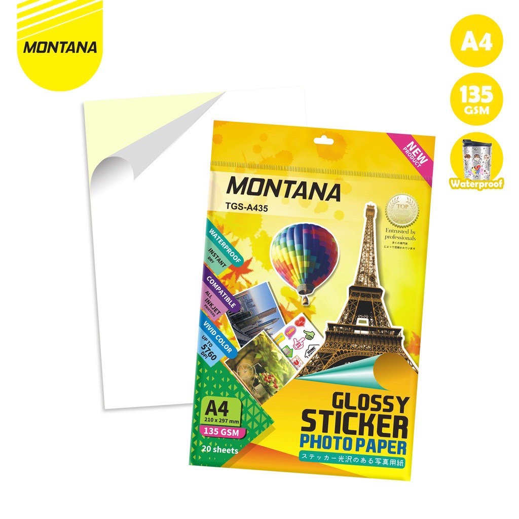 MONTANA กระดาษสติ๊กเกอร์เคลือบเงา A4 / สติ๊กเกอร์เคลือบเงา TGS-A435 | Shopee Thailand