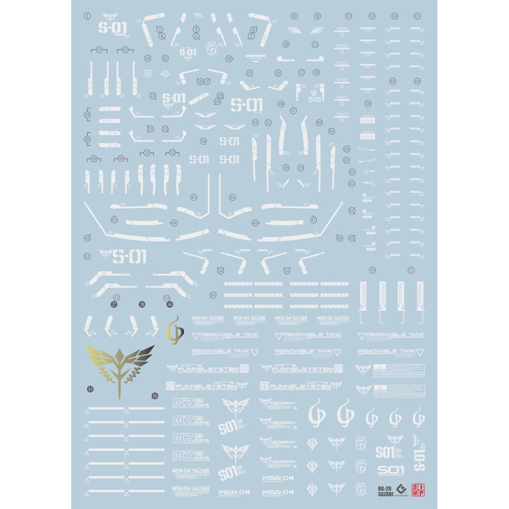 ดีคอลน้ำ [Evo] ER 003/E-RG29 MSN-04 Sazabi Gundam RG 1/144 WATER DECAL ...