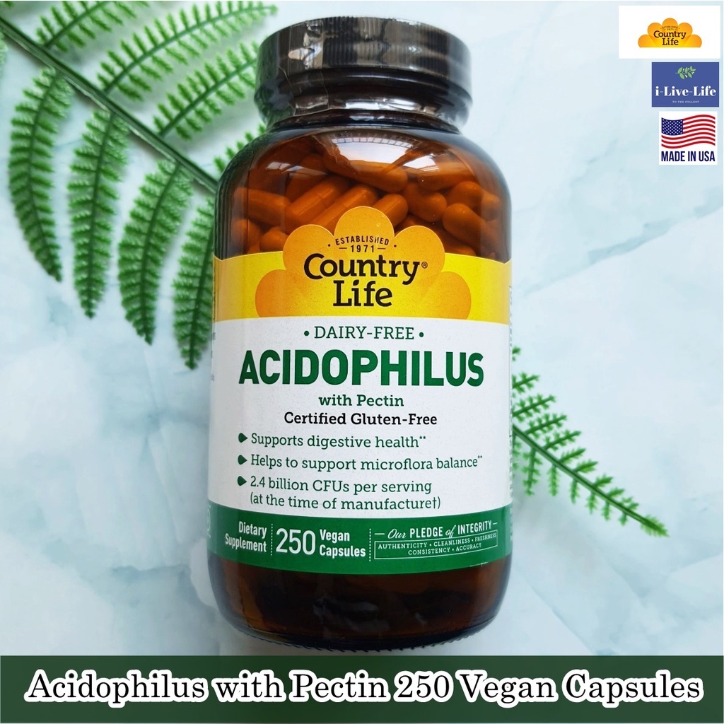 Country Life - Acidophilus with Pectin 250 Vegan Capsules แอซิโดฟิลัส ...